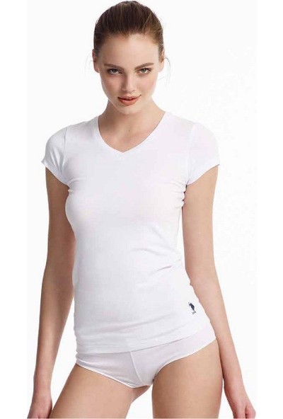 U.S. Polo Assn. 66004 Bayan V Yaka Streç T-Shirt
