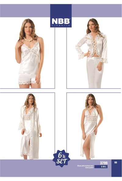 Nbb Çeyizlik Saten Gecelik Sabahlık Takımı 6'lı Set