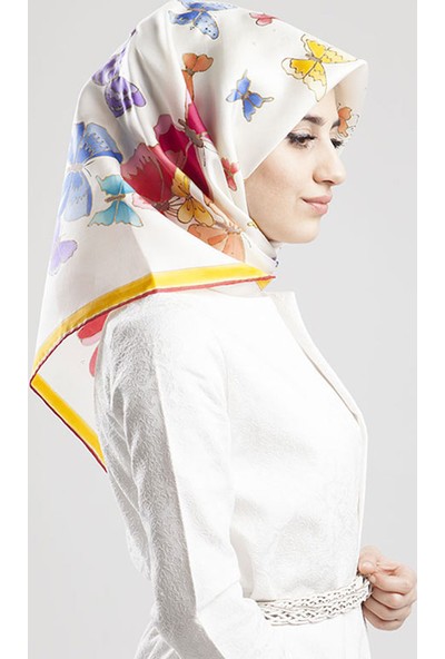 Argite Eşarp Twill İpek Eşarp Kelebek Desenli