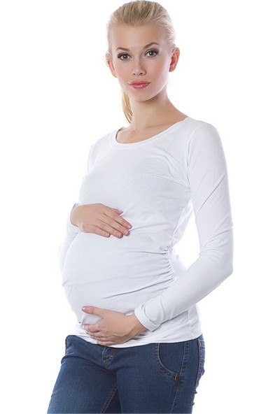 Gör&Sin Hamile Uzun Kol T-Shirt Beyaz
