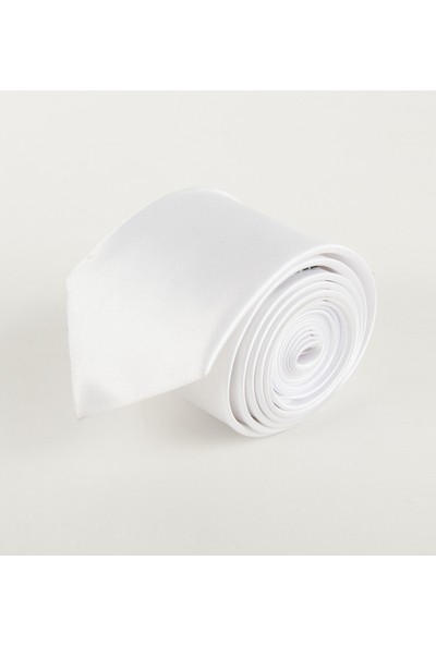 Zaim Aksesuar Erkek Beyaz Saten Kravat ve Mendil Zaim Aksesuar Erkek Beyaz Saten Kravat ve Mendil