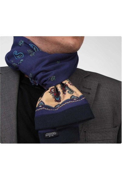 Exve Exclusive Lacivert Şal Desenli Çift Taraflı Atkı