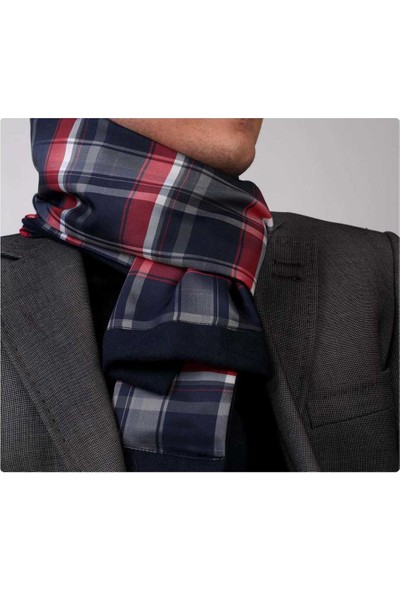 Exve Exclusive Kırmızı Lacivert Ekose Çift Taraflı Atkı