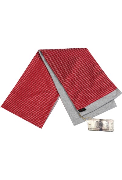 Exve Exclusive Beyaz Desenli Kırmızı Çift Taraflı Atkı