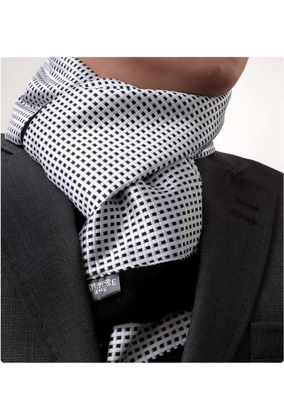 Exve Exclusive Beyaz Siyah Kareli Çift Taraflı Atkı