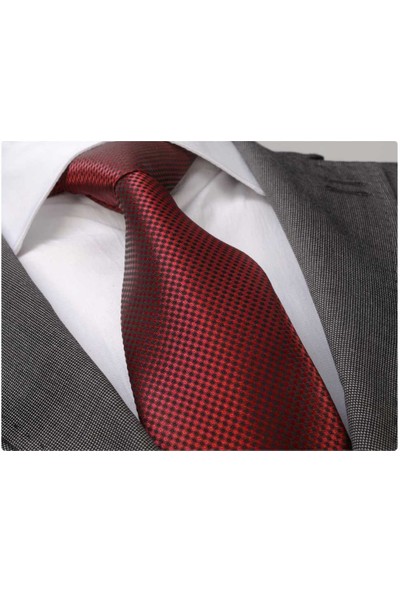 Exve Exclusive Siyah Kareli Kırmızı Kravat