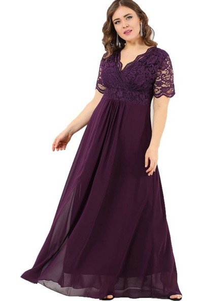 Angelino Butik Dd793 Üstü Güpürlü Şifon Büyük Beden Abiye Elbise Mor Angelino Butik Dd793 Üstü Güpürlü Şifon Büyük Beden Abiye Elbise Mor