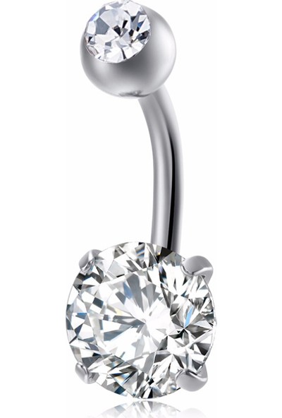 Chavin Beyaz Taşlı Beyaz Çelik Göbek Piercing Dt91By