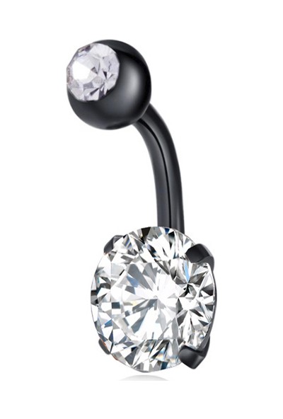 Chavin Beyaz Taşlı Siyah Çelik Göbek Piercing Dt91Sy