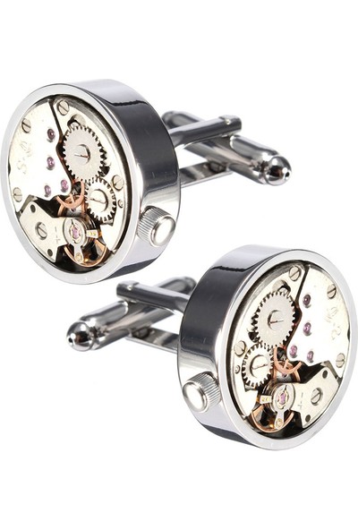 Omark Cotton Saat Mekanizması Gümüş Daire Kol Düğmesi