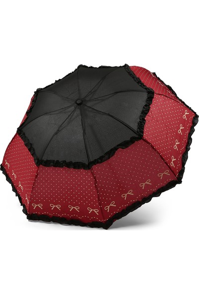 Almera Konsept Şemsiye Çift Fırfırlı Siyah Bordo Puantiyeli 214