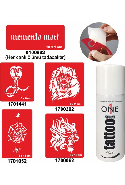 One Spray Tattoo Örümcek Kobra Geçici Dövme Seti Siyah Sprey Ve 5 Desen One Spray Tattoo Örümcek Kobra Geçici Dövme Seti Siyah Sprey Ve 5 Desen