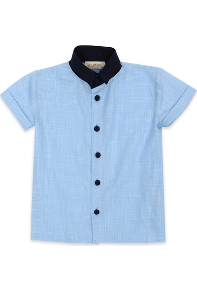 Tülü Akkoç Mini Yakalı Mavi Gömlek