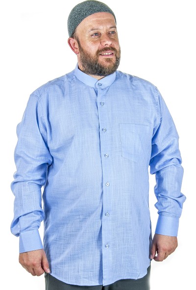 İhvan Hac Umre Kıyafeti Keten Gömlek - Mavi