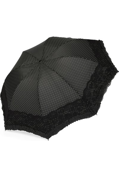 Almera Konsept Siyah Dantel Siyah Katlanır Şemsiye