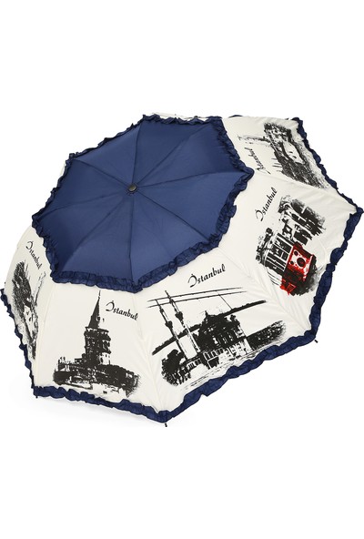 Almera Lacivert İstanbul Konseptli Katlanır Şemsiye