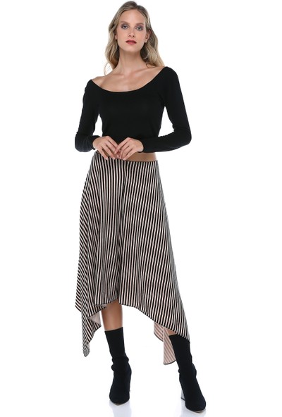 Demoda Çizgili Asimetrik Etek Demoda Çizgili Asimetrik Etek