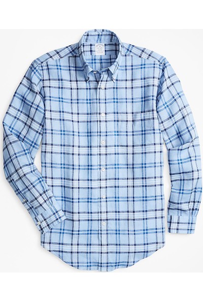 Brooks Brothers Regent Kesim Tartan Desenli Keten Gömlek