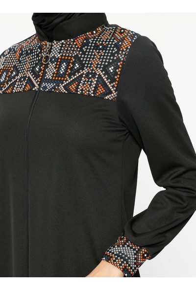 Miss Cazibe Fermuarlı Ferace - Siyah