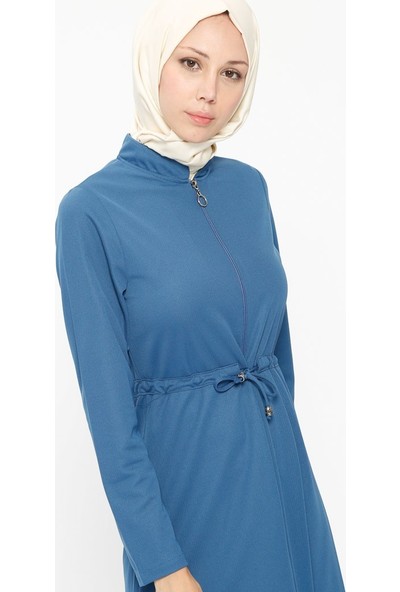 Miss Cazibe Fermuarlı Ferace - İndigo