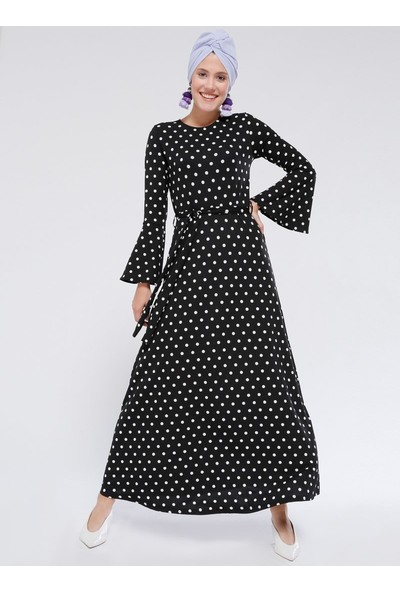 Miss Cazibe Desenli Elbise - Siyah Beyaz