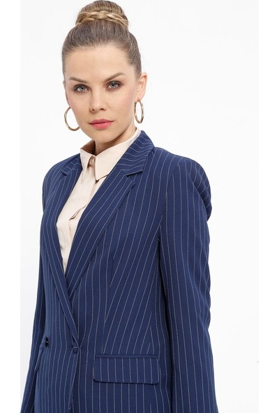 Fashion Light Çizgili Ceket - Lacivert