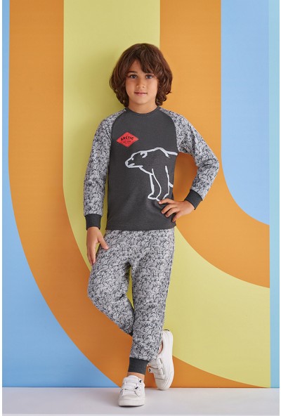 RolyPoly Big Polar Bear Çocuk Erkek Eşofman Takımı Koyu Gri