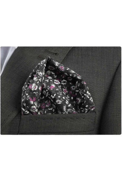 Exve Exclusive Antrasit Çiçek Desen Cep Yaka Mendili