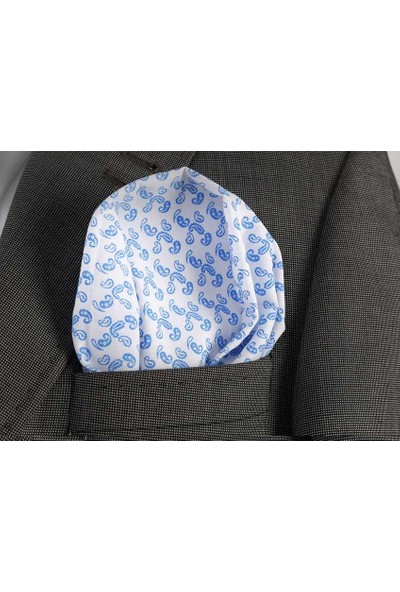 Exve Exclusive Beyaz Mavi Şal Desen Yaka Cep Mendili Exve Exclusive Beyaz Mavi Şal Desen Yaka Cep Mendili