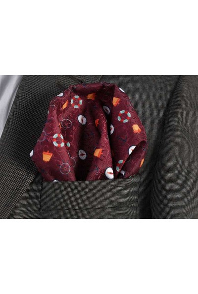 Exve Exclusive Bordo Çapalı Denizci Yaka Cep Mendili