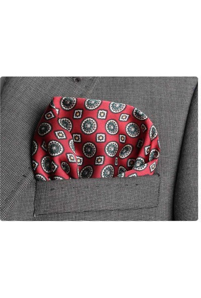 Exve Exclusive Bordo Geometrik Desenli Yaka Cep Mendili