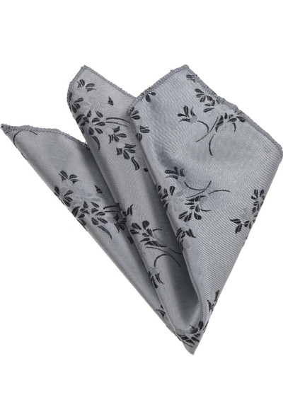Exve Exclusive Gri Çiçekli Jakar Yaka Cep Mendili