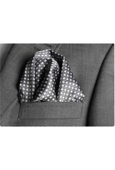 Exve Exclusive Gri Kafes Desen Cep Yaka Mendili