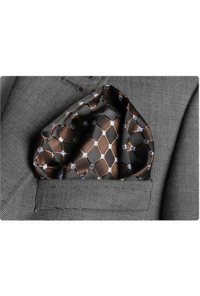 Exve Exclusive Gri Siya Damalı Cep Yaka Mendili