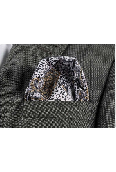 Exve Exclusive Gri Şal Desenli Cep Yaka Mendili