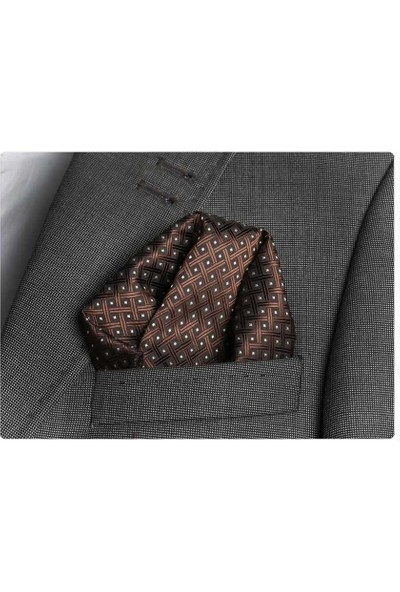 Exve Exclusive Kahverengi Kareli Cep Yaka Mendili