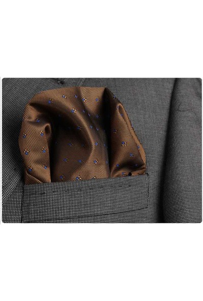 Exve Exclusive Kahverengi Mavi Kareli Cep Yaka Mendili