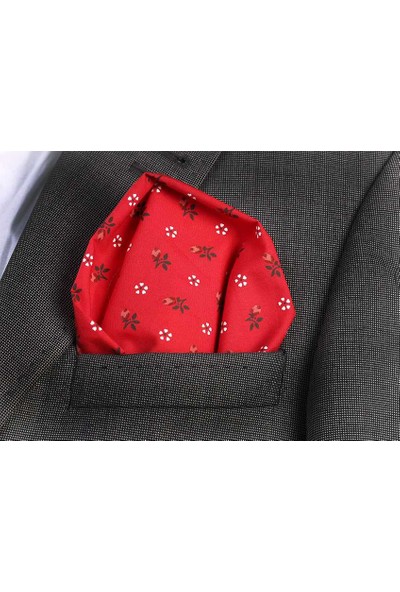 Exve Exclusive Kırmızı Çiçek Desen Yaka Cep Mendili