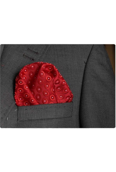 Exve Exclusive Kırmızı Desenli Jakar Yaka Cep Mendili