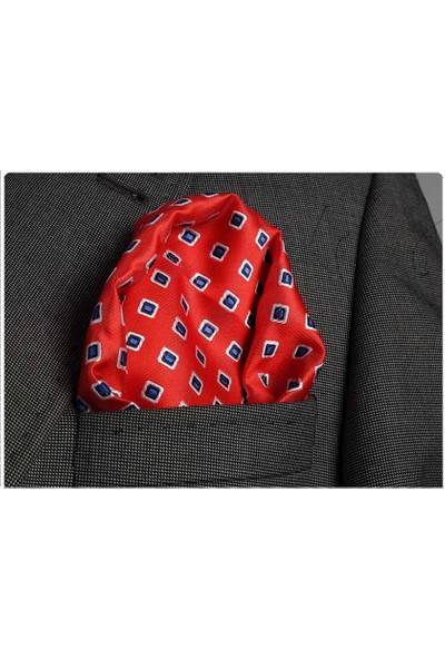Exve Exclusive Kırmızı Mavi Kareli Cep Yaka Mendili