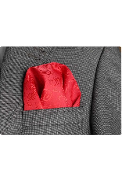 Exve Exclusive Kırmızı Şal Desen Jakar Yaka Cep Mendili