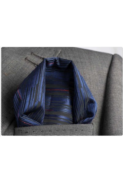 Exve Exclusive Lacivert Çizgili Cep Yaka Mendili
