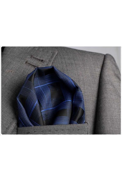 Exve Exclusive Lacivert Siyah Ekoseli Cep Yaka Mendili