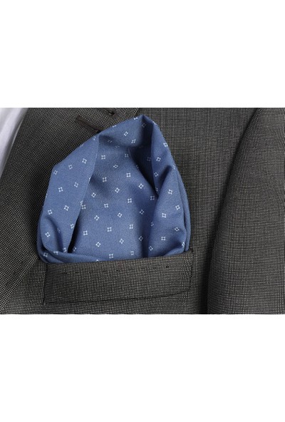 Exve Exclusive Mavi Desenli Pamuklu Yaka Cep Mendili