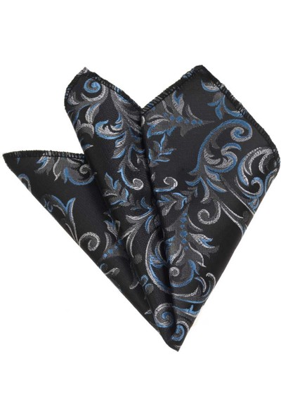 Exve Exclusive Mavi Şal Desenli Siyah Yaka Cep Mendili Exve Exclusive Mavi Şal Desenli Siyah Yaka Cep Mendili
