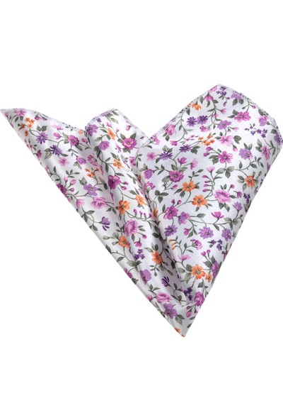 Exve Exclusive Mor Lila Çiçek Baskılı Yaka Cep Mendili