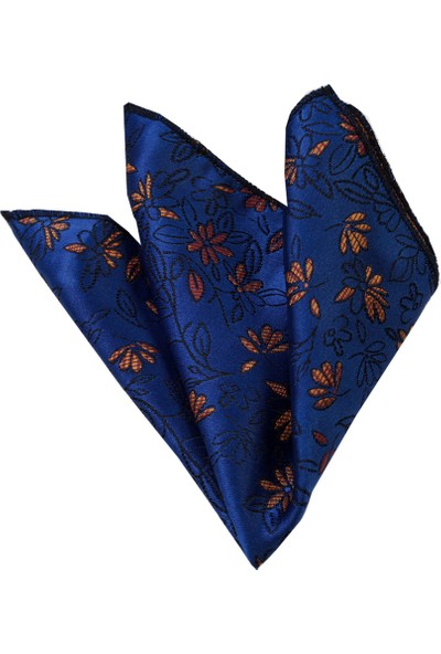 Exve Exclusive Saks Mavi Çiçekli Cep Yaka Mendili