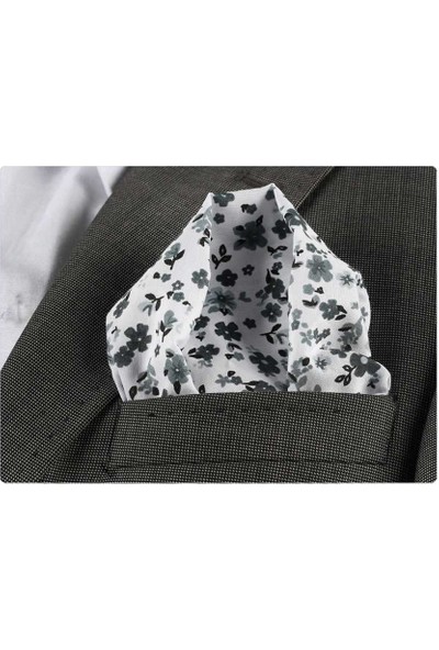 Exve Exclusive Siyah Çiçek Desenli Cep Yaka Mendili