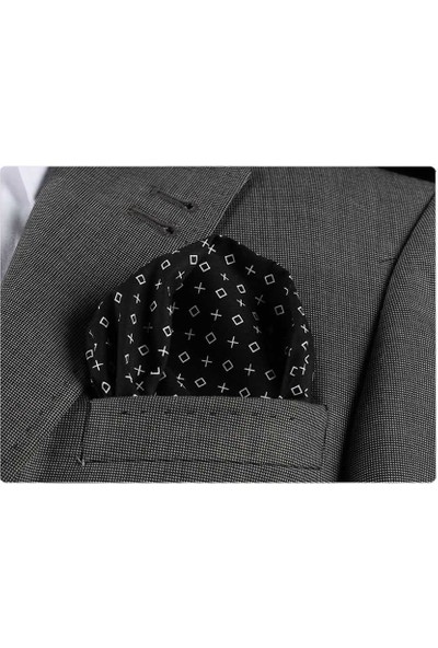 Exve Exclusive Siyah Geometrik Cep Yaka Mendili