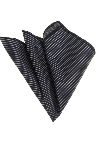 Exve Exclusive Siyah Gri Çizgili Yaka Cep Mendili